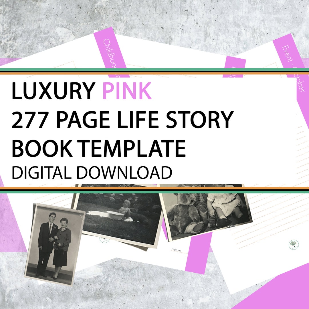 Luxury 277 page Life Story Book Template PINK instant digital download ...