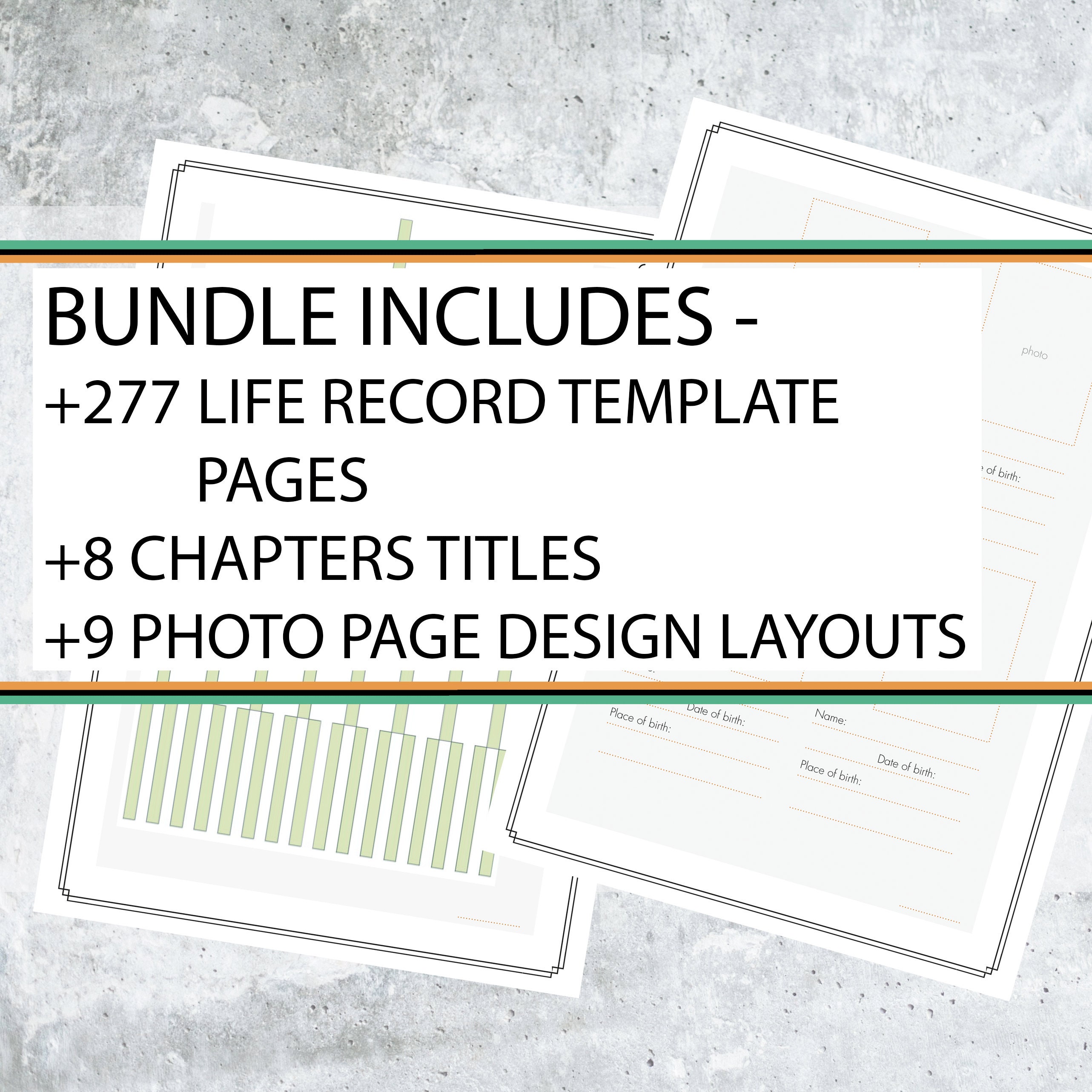 Luxury 277 Page Life Story Book Template BLACK BAND BORDER Instant ...