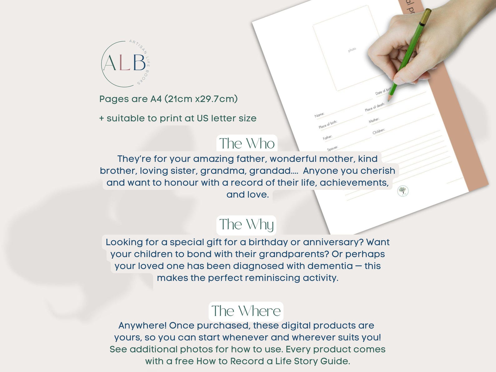 Instant Gift Download | 150+ Life Story Questions Green Pink Art Border ...