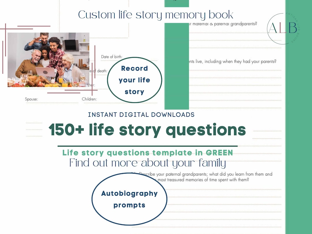 Printable Legacy Memory Workbook | 150+ Life Story Questions GREEN ...