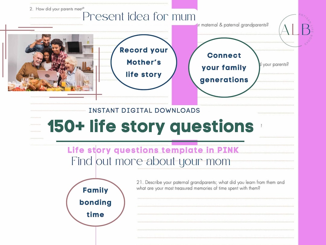 Last Minute Gift | 150+ Life Story Questions PINK | Printable Legacy ...