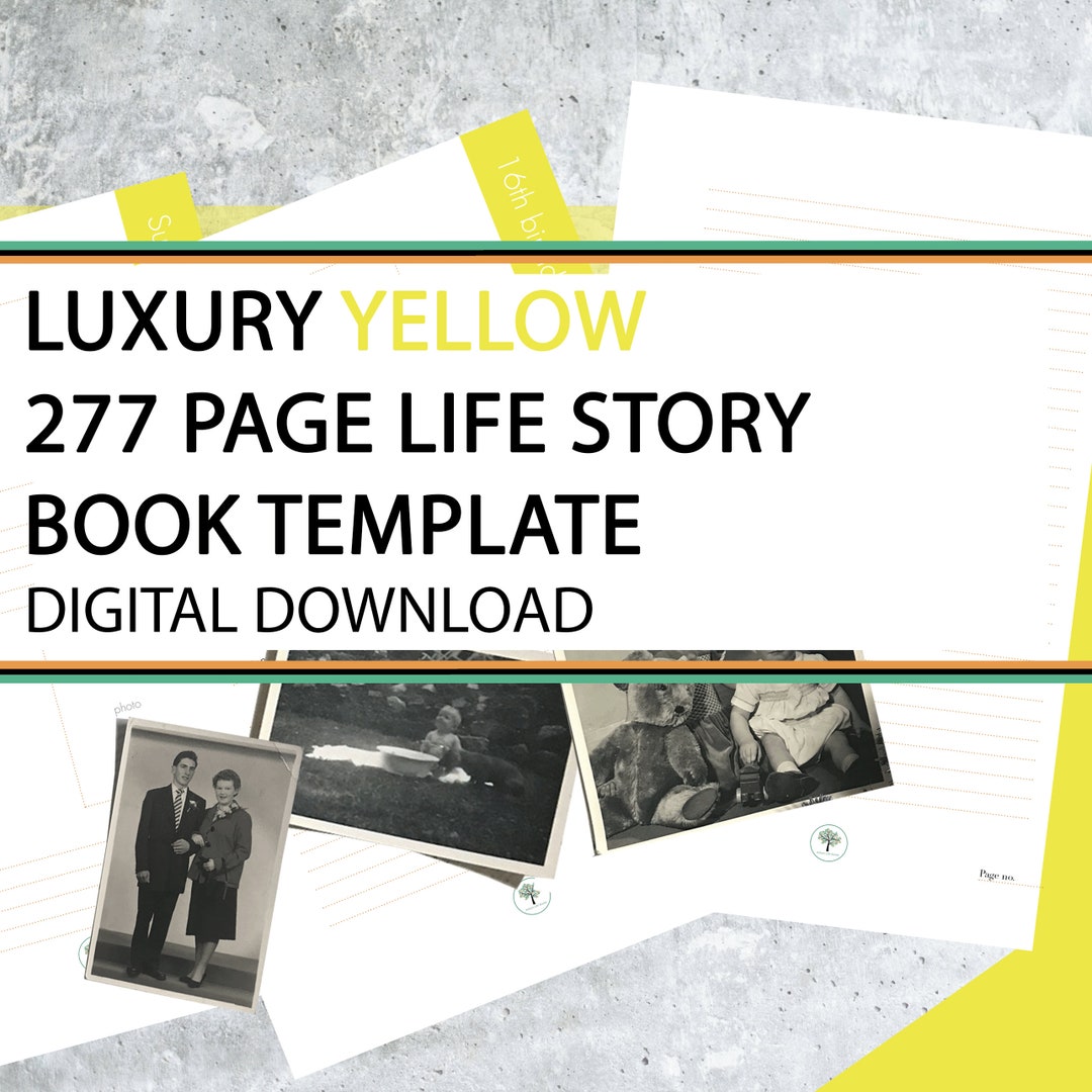 Luxury 277 page Life Story Book Template YELLOW instant digital ...