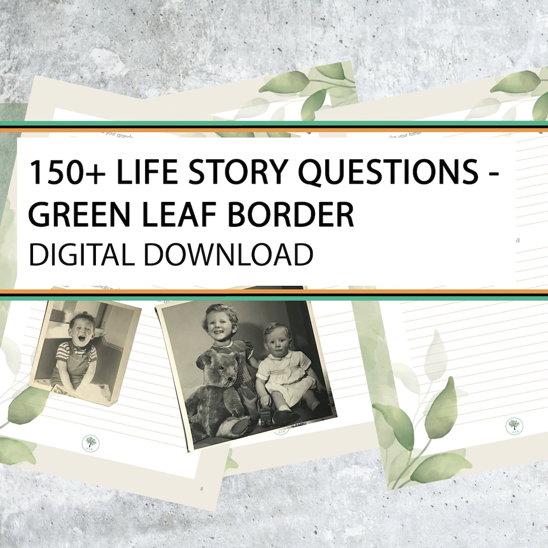 Digital 150 Life Story Questions Green Leaf Border Instant Download ...