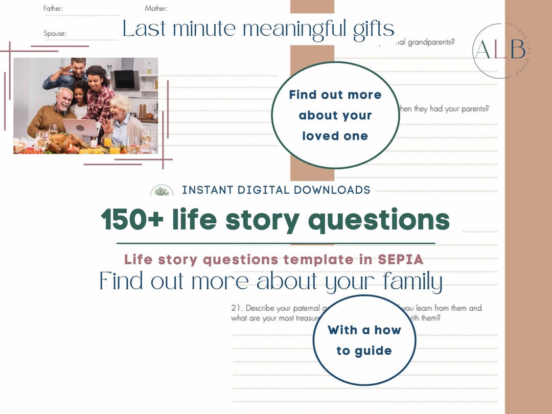 Life Story Questions: Sepia Memory Workbook (instant Digital Download ...