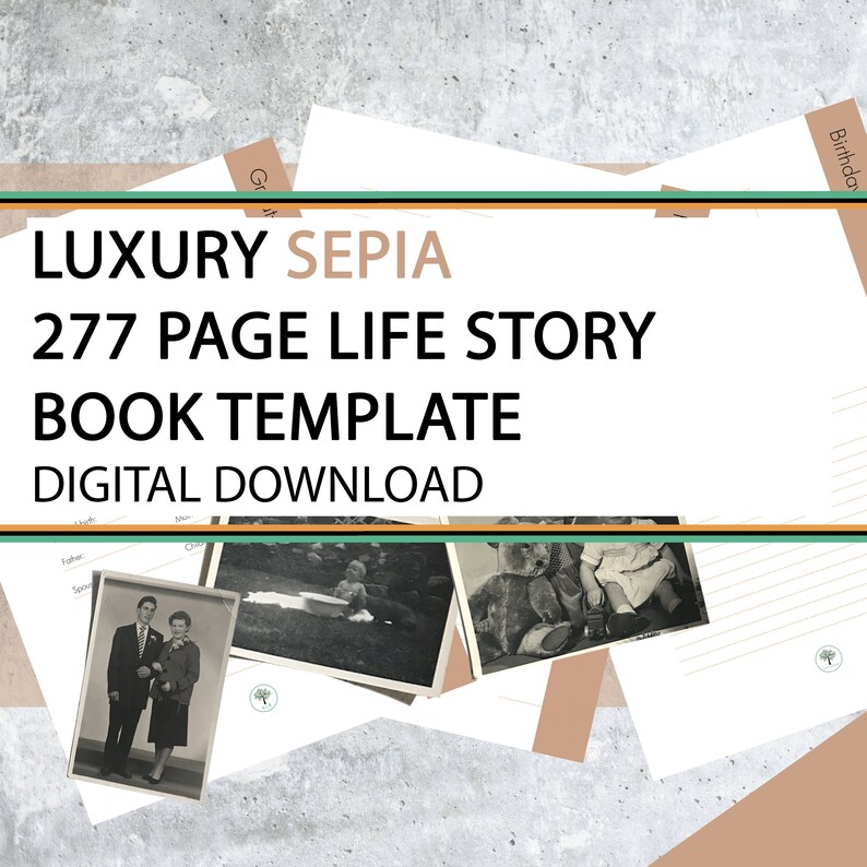 Luxury 277 Page Life Story Book Template SEPIA Instant Digital Download ...