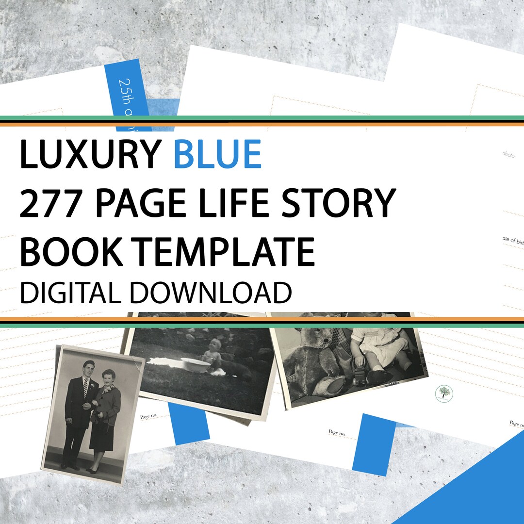 Luxury 277 Page Life Story Book Template BLUE Instant - Etsy
