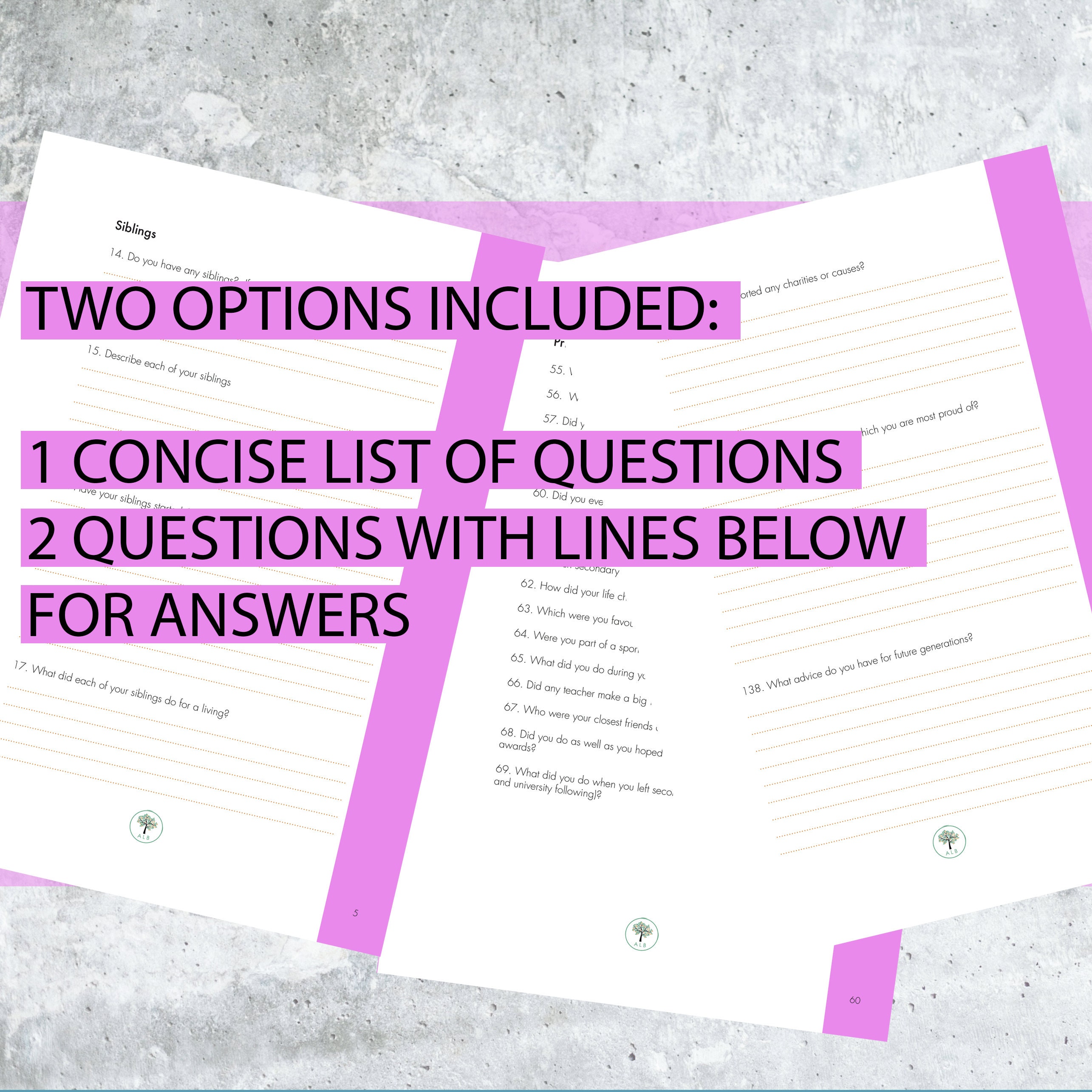 Last Minute Gift 150 Life Story Questions PINK Printable Legacy Memory ...