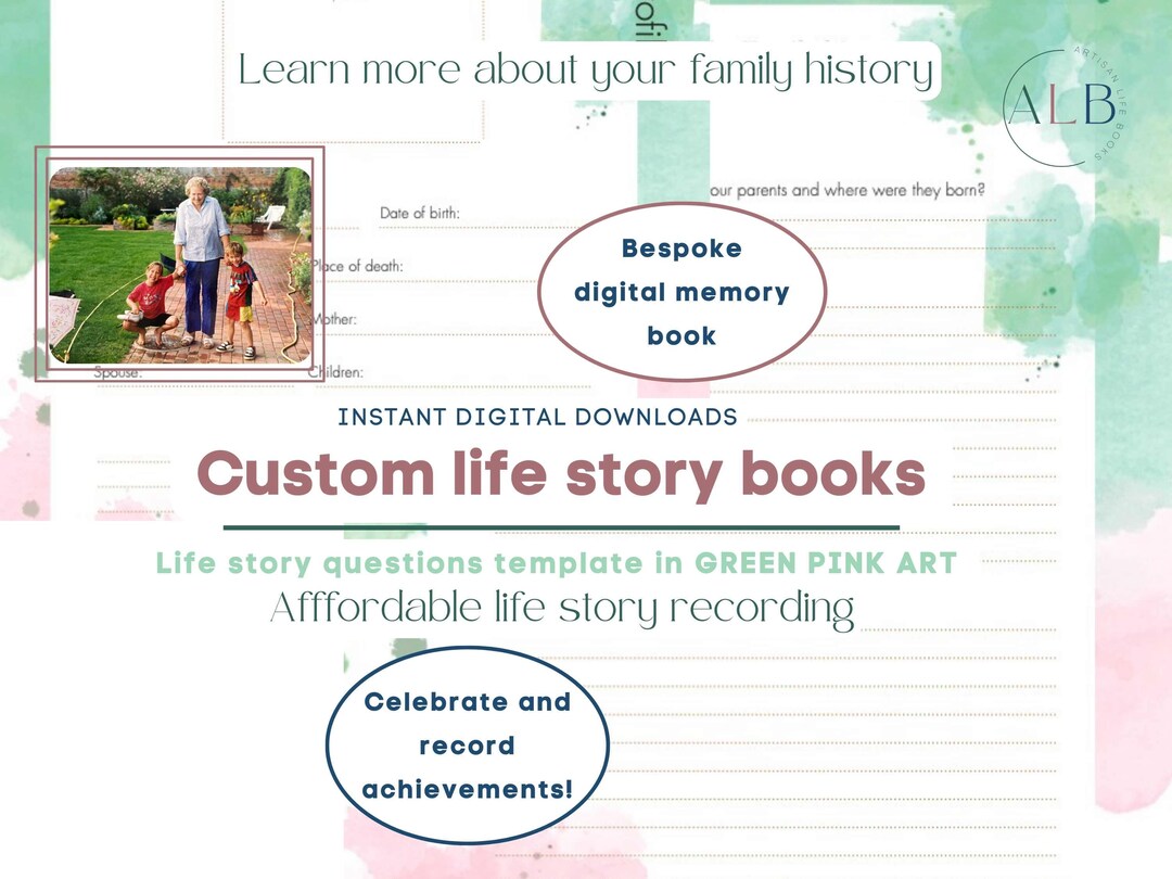 Luxury 277+ Page Life Story Book Template GREEN PINK Art BORDER ...