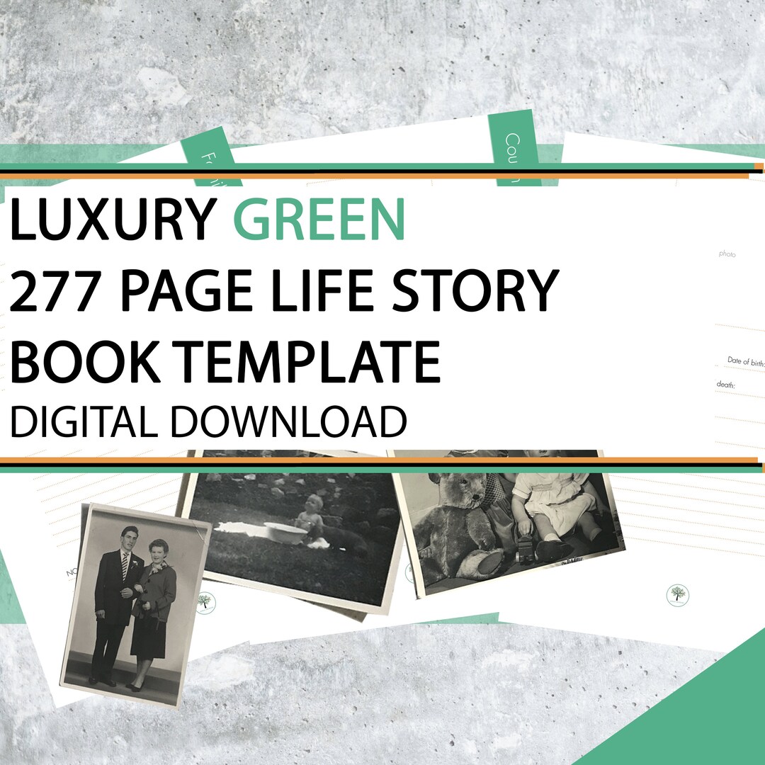 Luxury 277 page Life Story Book Template GREEN instant digital download ...