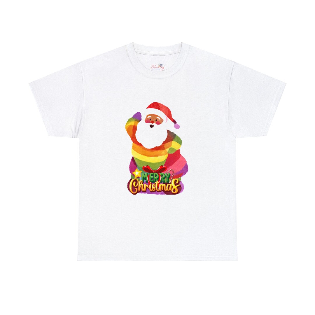 Rainbow Santa Claus Merry Christmas Cotton Tee - Etsy