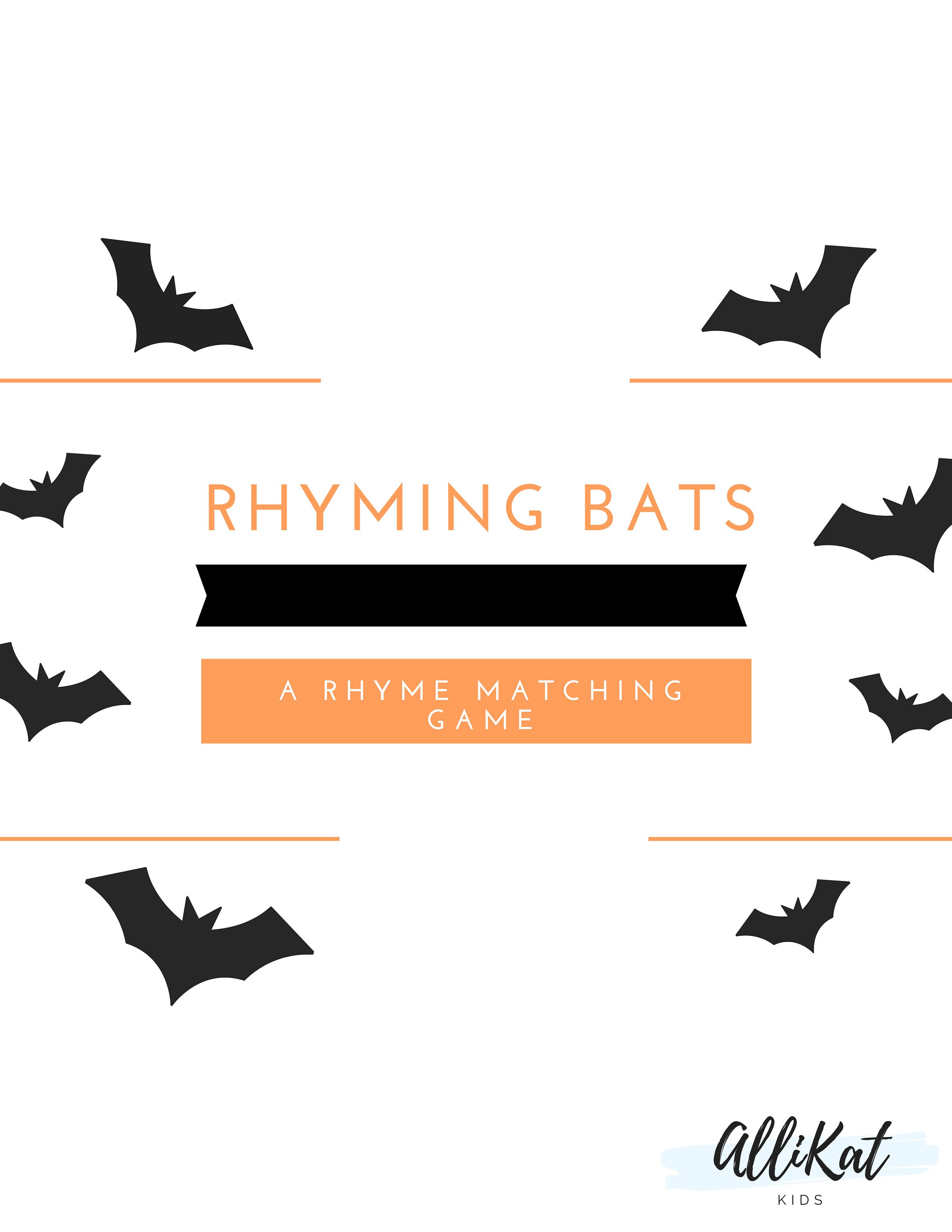 Rhyming Bats Printable, Halloween Rhyming Activity, Rhyming Game ...