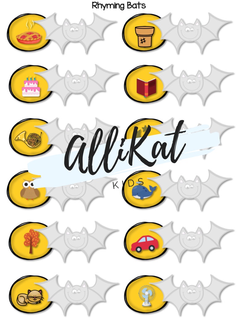 Rhyming Bats Printable, Halloween Rhyming Activity, Rhyming Game ...