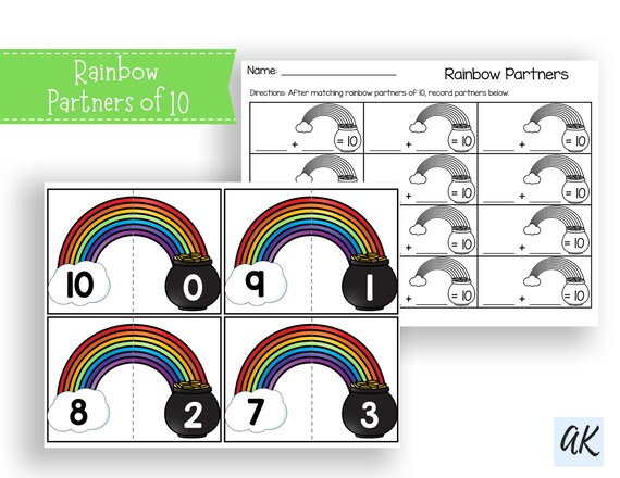 Rainbow Partners of 10 Addition Facts Practice Kindergarten - Etsy