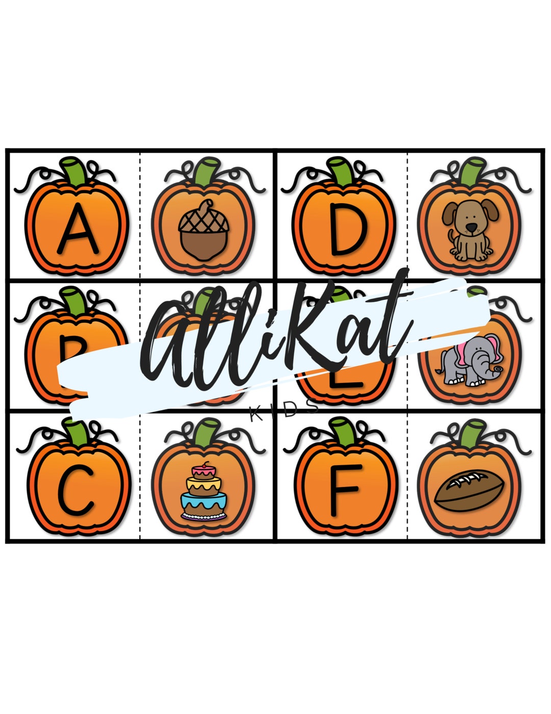 Pumpkin Beginning Sounds, Uppercase and Lowercase Letter Matching ...