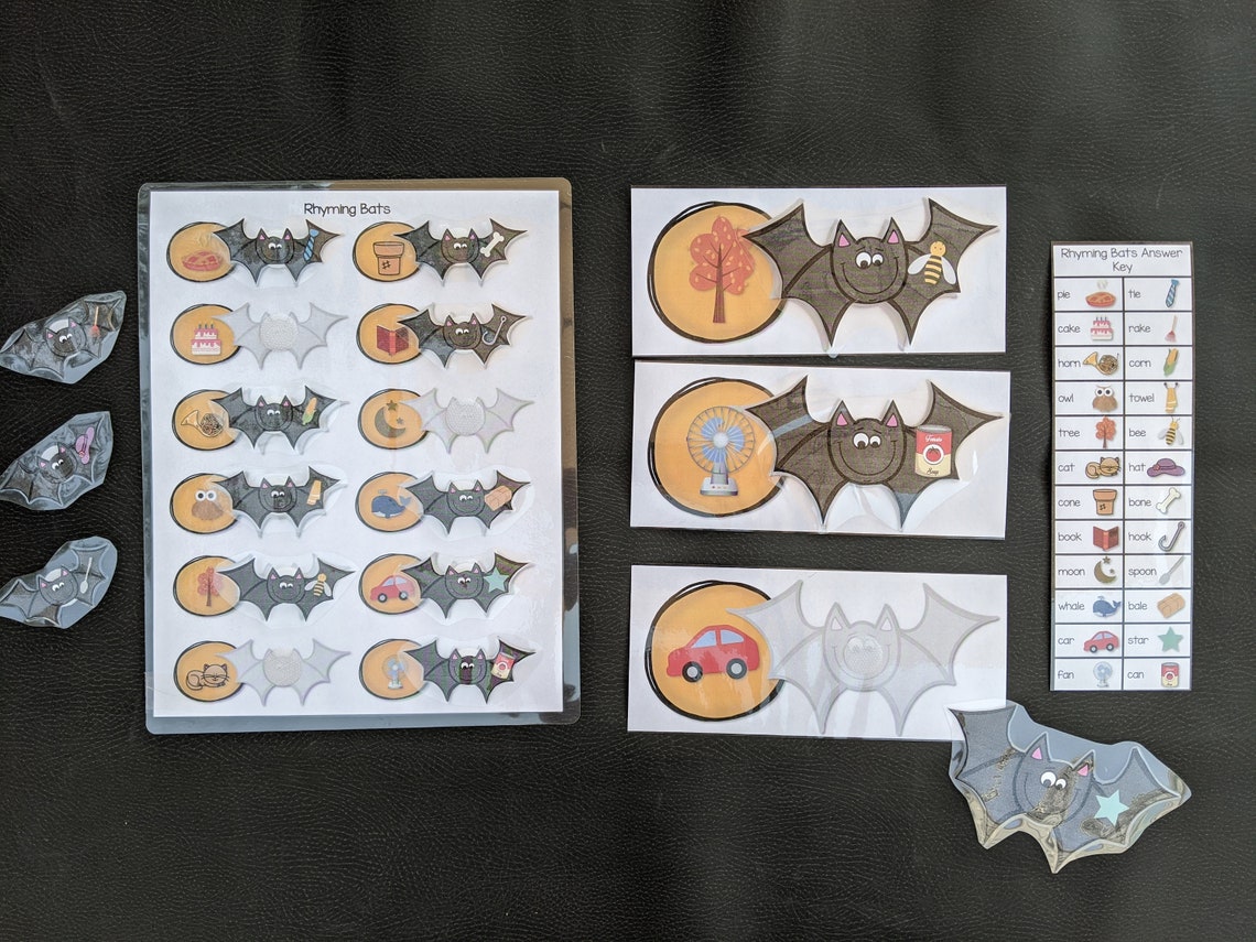 Rhyming Bats Printable, Halloween Rhyming Activity, Rhyming Game ...