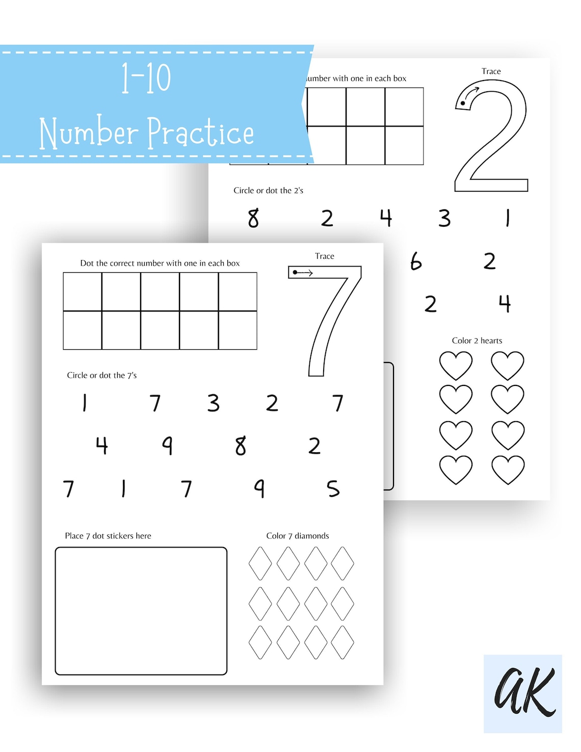 Number Practice Worksheets, Preschool Math Printables, Kindergarten ...