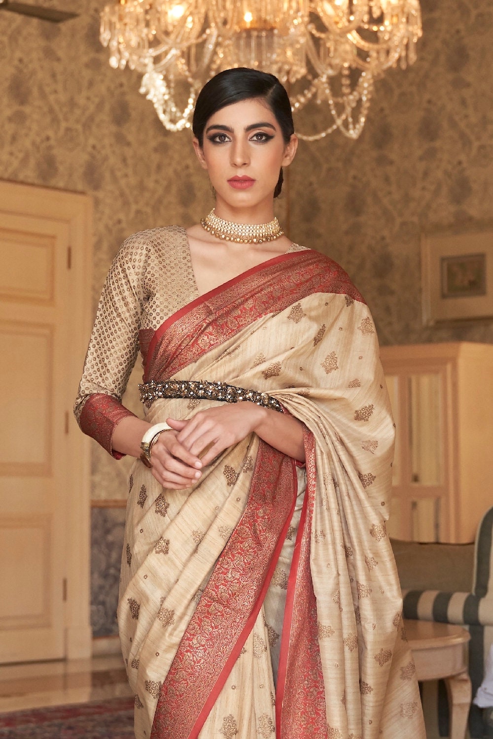 Crown Ivory Designer Silk Saree With Zari Detailing Blouse - Etsy UK