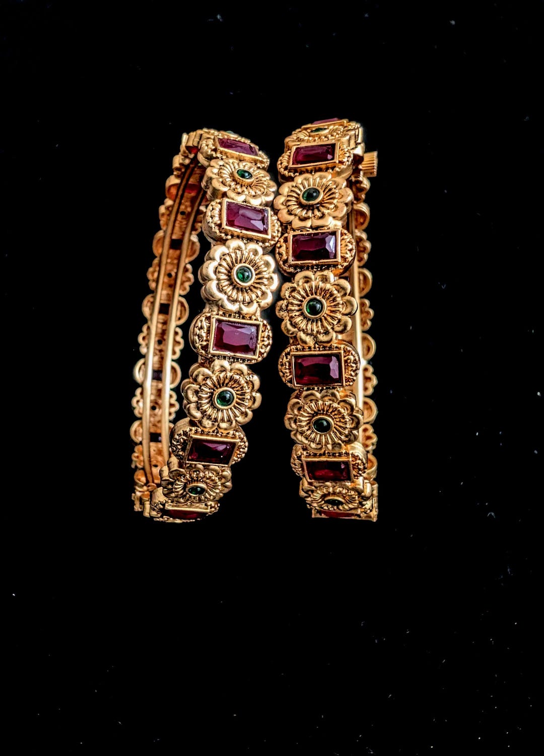 Openable Gold Kada Pair/ Indian Bangles/ Antique Gold Bangles/ Indian ...