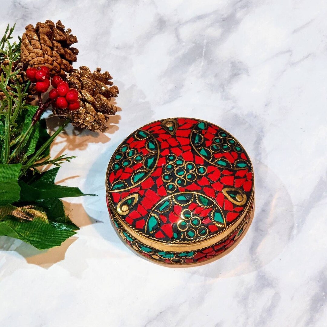Red Trinket Box With Lid, Decorative Keepsake Jewelry Box, Tibetan ...