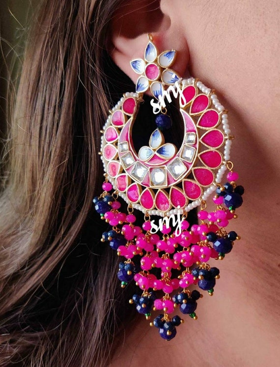 Gold Meenakari Kundan Moti Chandbali Earring Indian Gold Chaandbali Earring Bollywood Earring Pakistani Jewelry Indian Wedding Jewelry Etsy
