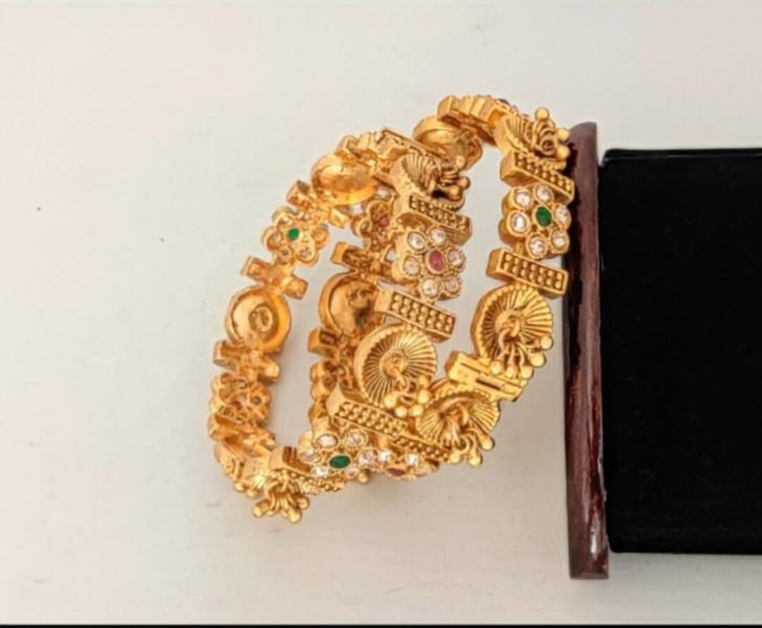 Openable Gold Kada Pair/ Indian Bangles/ Antique Gold Bangles/ Indian ...
