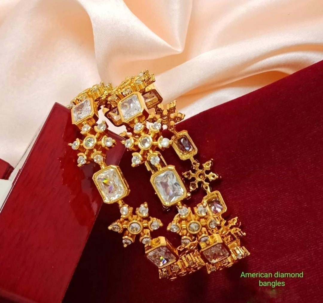 AD Gold Kada Pair/ Indian Bangles/ Antique Gold Bangles/ Indian Jewelry ...