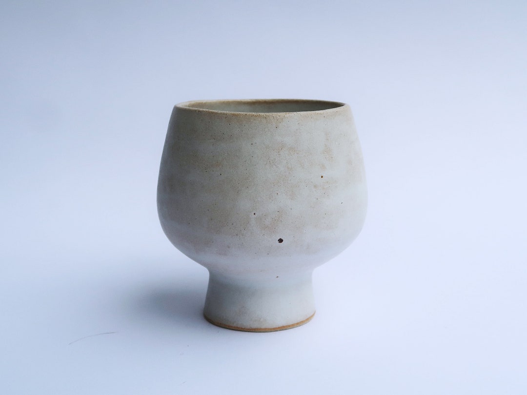White Ceramic Teacup With High Foot Handmade Creative Cup Minimalist ...