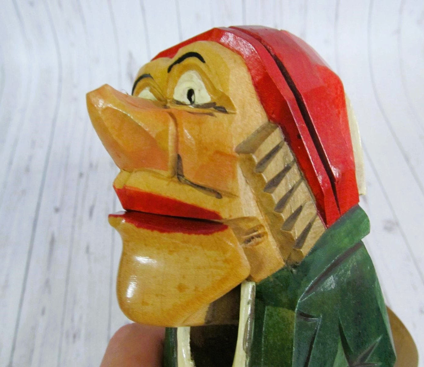 Carved Wooden Figure, Nutcracker, Old Man Standing, Vintage Black ...