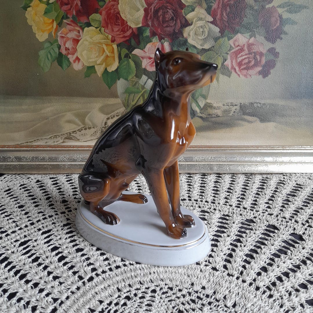 Vintage Royal Dux Tall Statue of Sitting Dog Stamped Šlauf, Hand ...