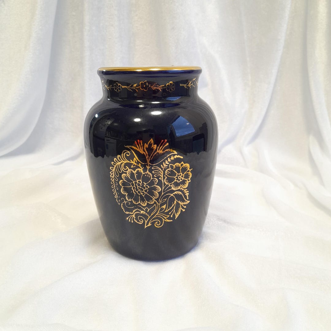 Lomonosov Porcelain LFZ Porcelain Vintage Vase Cobalt With Floral ...