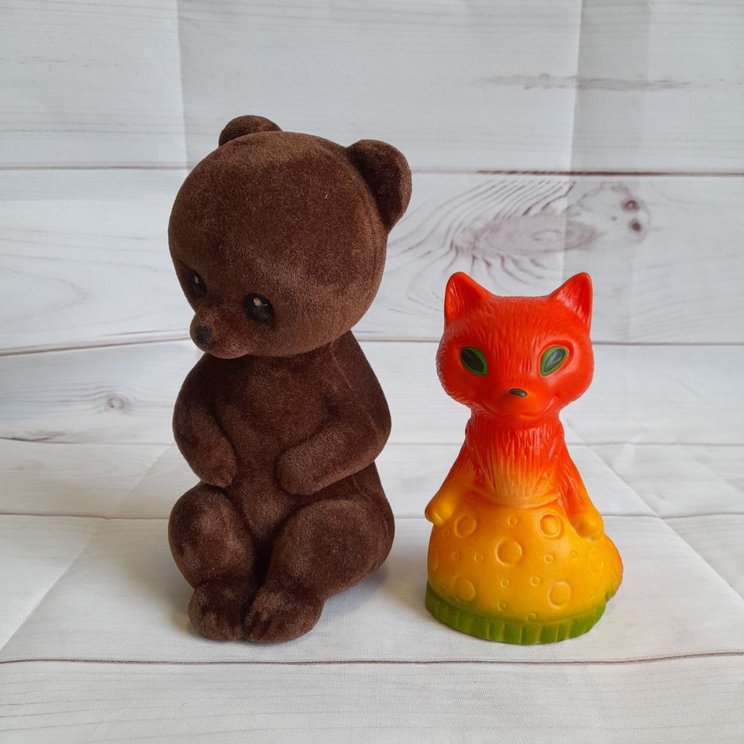 Vintage Rubber Fox in a Dress, Fox Toy and Soft Polymer Bear, Toy Teddy ...