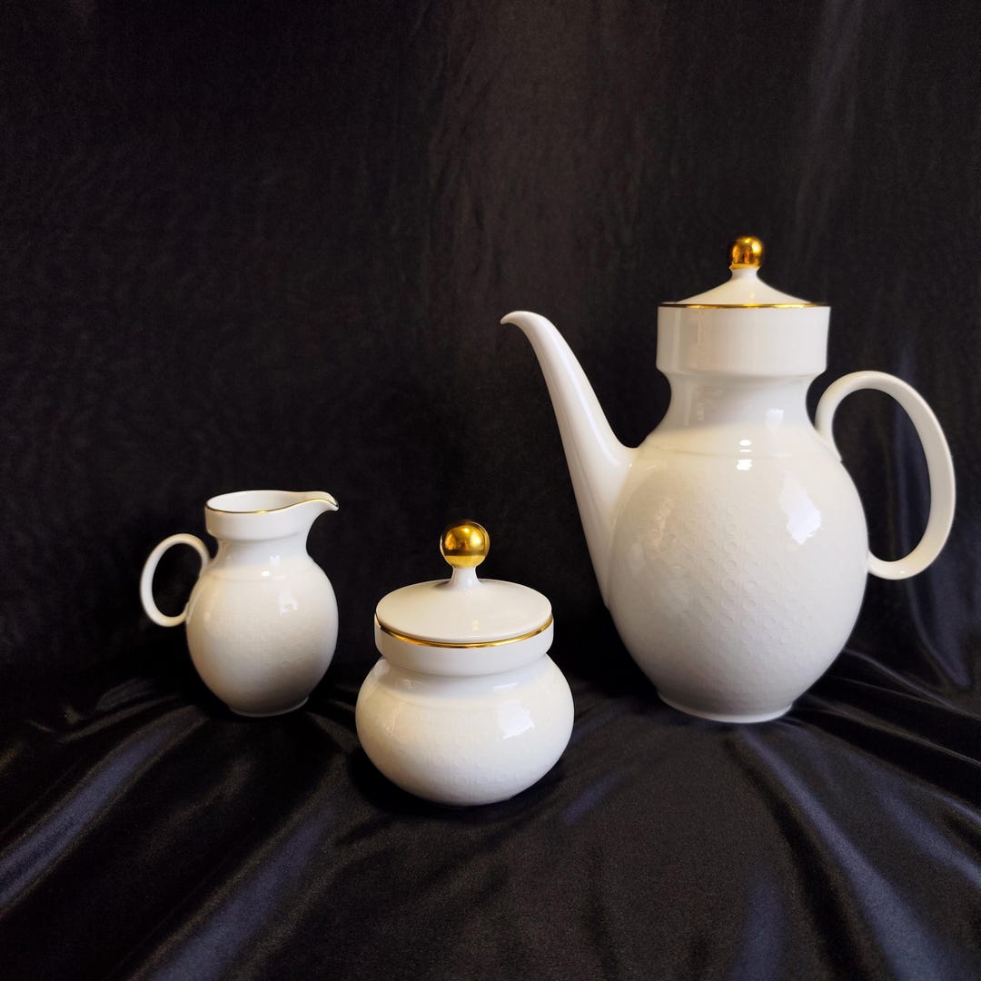 Vintage Kaiser Porcelain Teapot, Sugar Bowl, or Creamer – White Relief ...