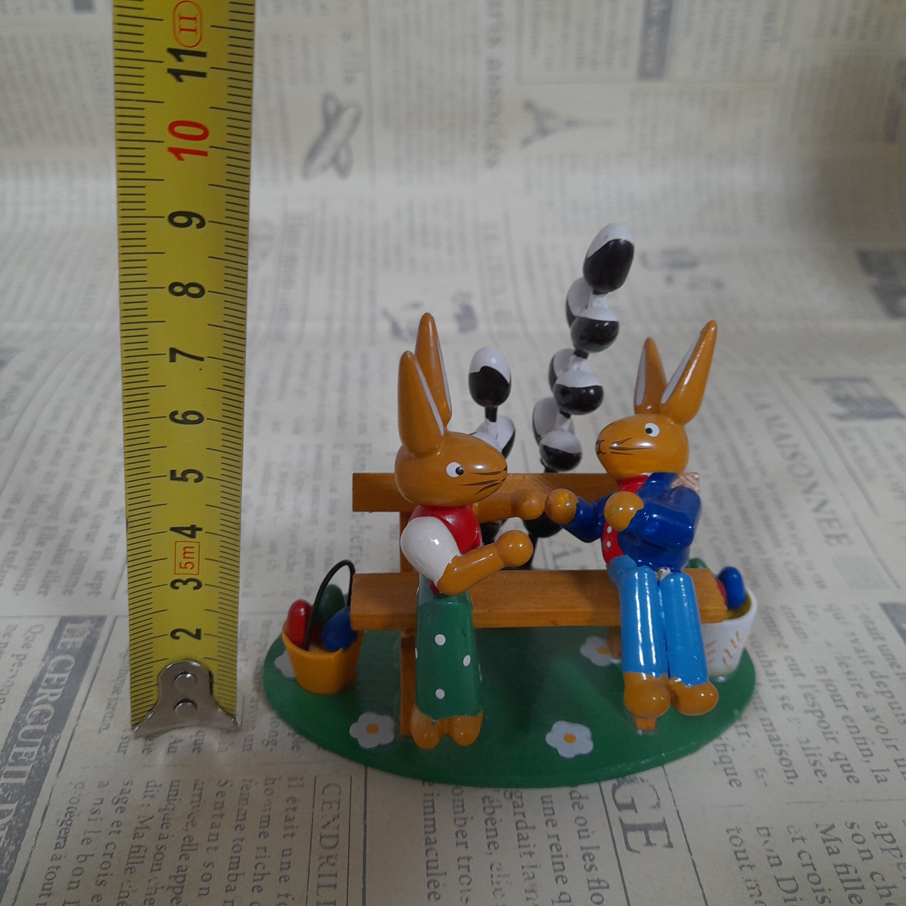 Vintage Bunnies Wooden Decoration Erzgebirge, Scene of 2 Easter Bunnies ...