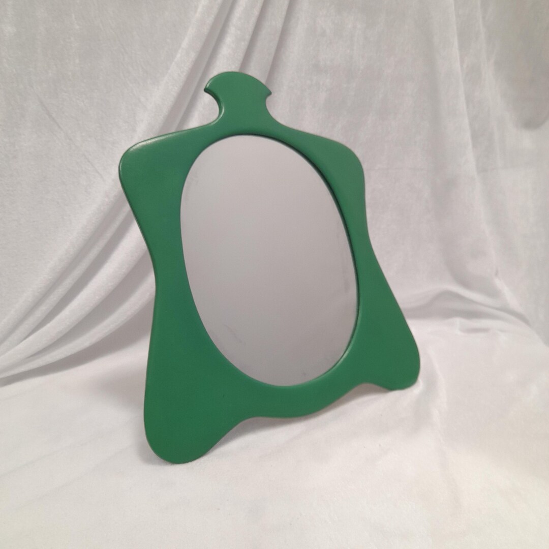 Vintage Green Desktop Mirror: 70s Wood & Leatherette Frame - Etsy