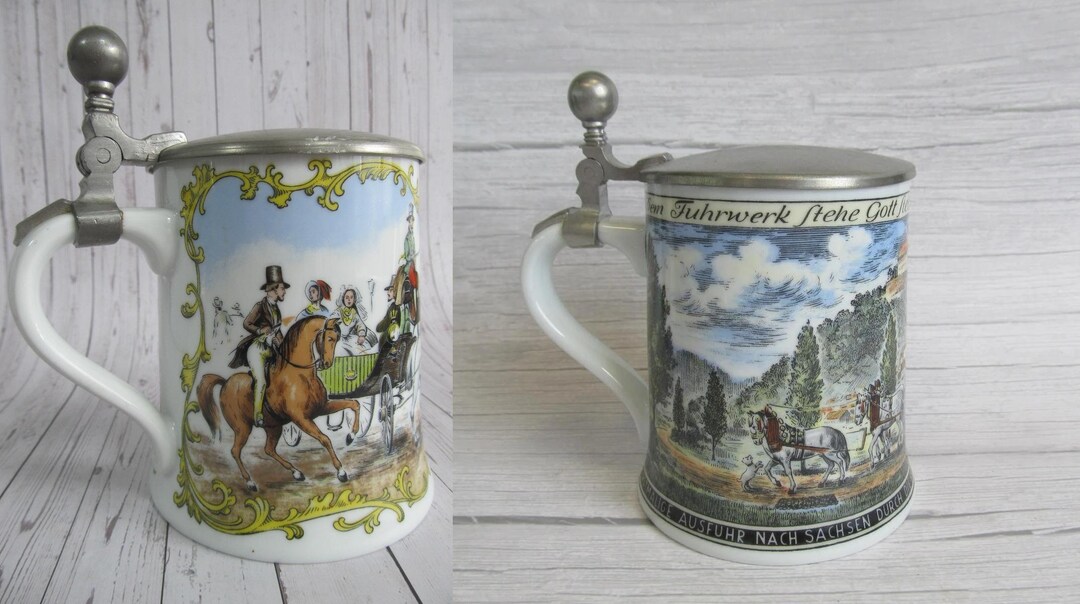Vintage AK Kaiser Beer Mugs, Vintage German Beer Stein, People in the ...