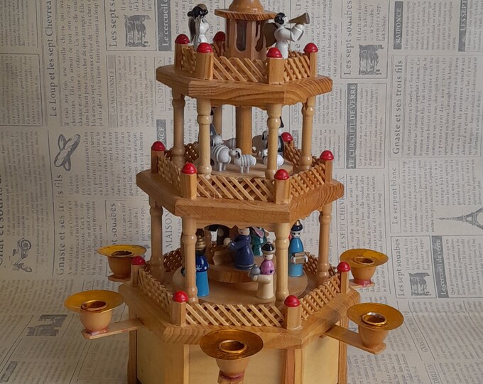 Wooden Erzgebirge 3-tiered German Christmas Music Silent Night Nativity ...