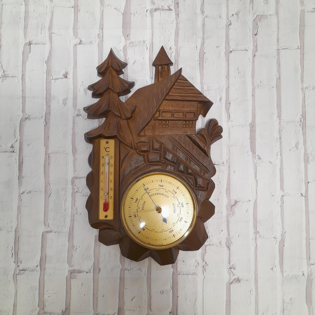 Vintage Weather Station, House in the Forest, Barometer and Thermometer ...