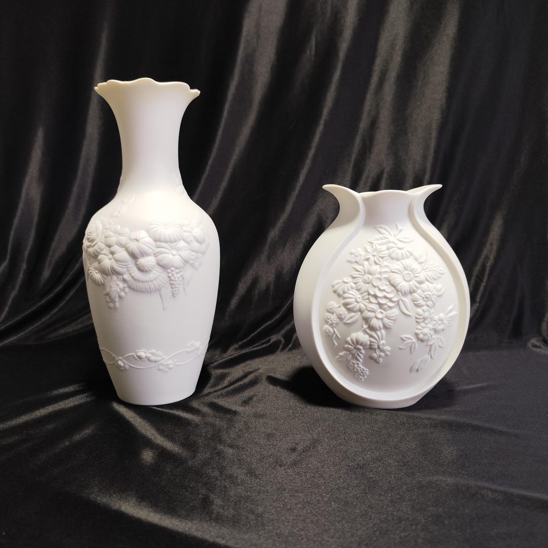 Vintage AK Kaiser White Porcelain Vase, Floral Biscuit Bisque, Germany ...