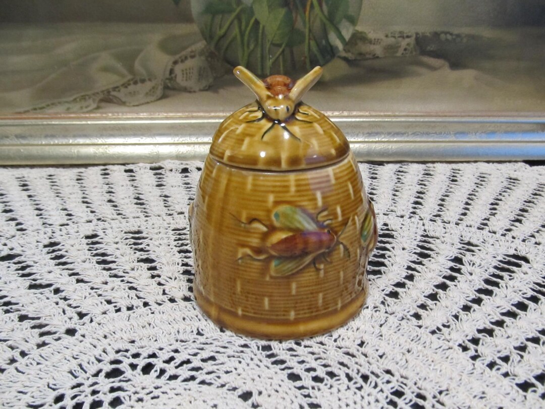 Vintage Honey Pot Decorated With Bees and a Lid With Hole for Honey ...