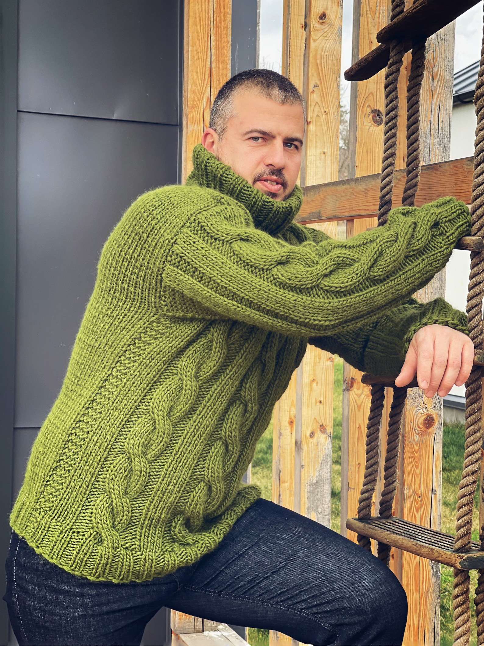 Green Cable Knit Jumper Olive Colour Jumper Custom Designed - Etsy