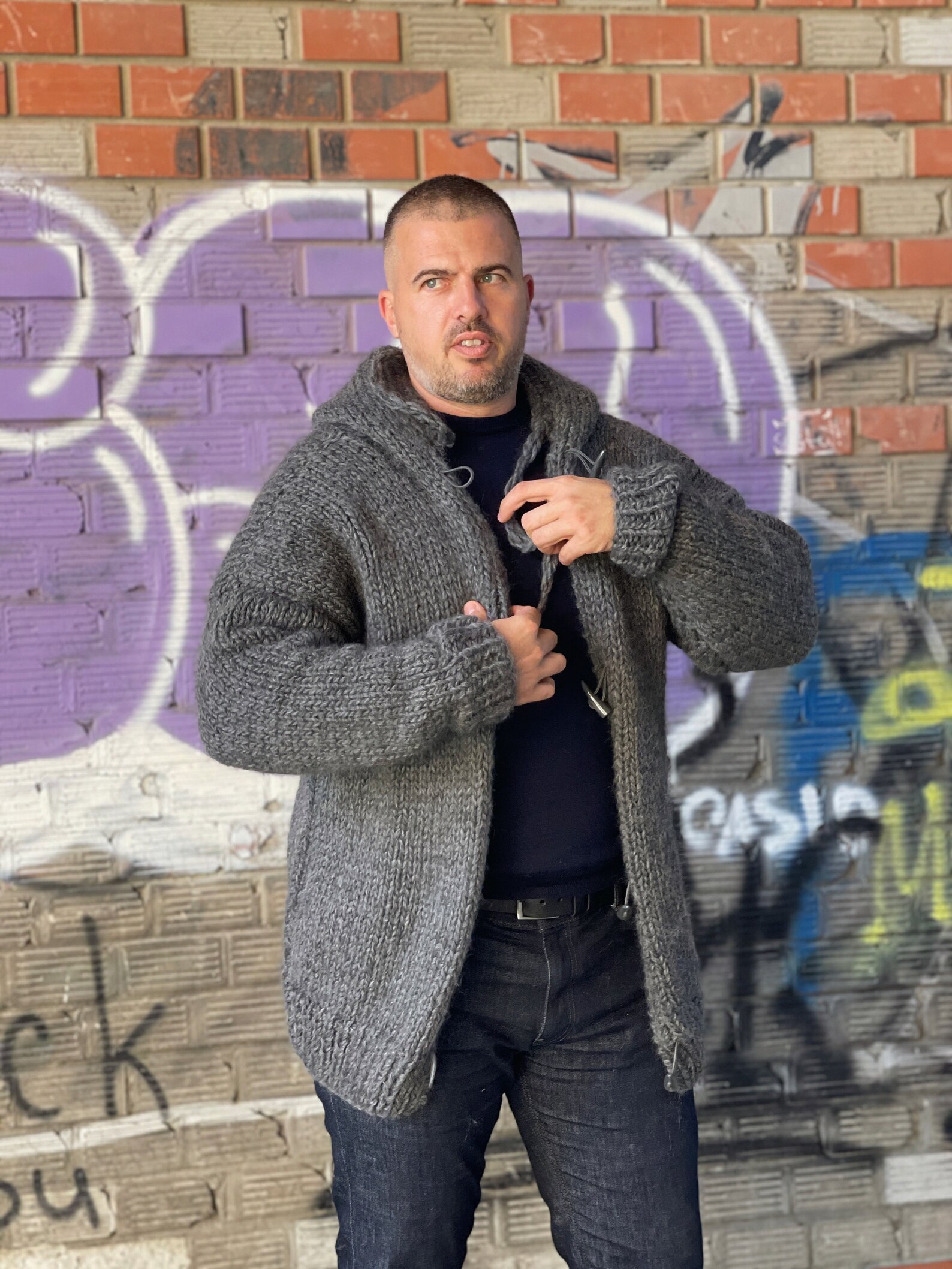 Chunky Wool Men’s Cardigan, Oversized, Men’s Coat, Thick Knitted Wool ...