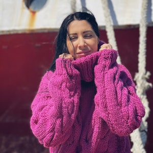 Handmade Pink Sweater, Turtleneck Collar Sweater, Sexy Very Warm ...