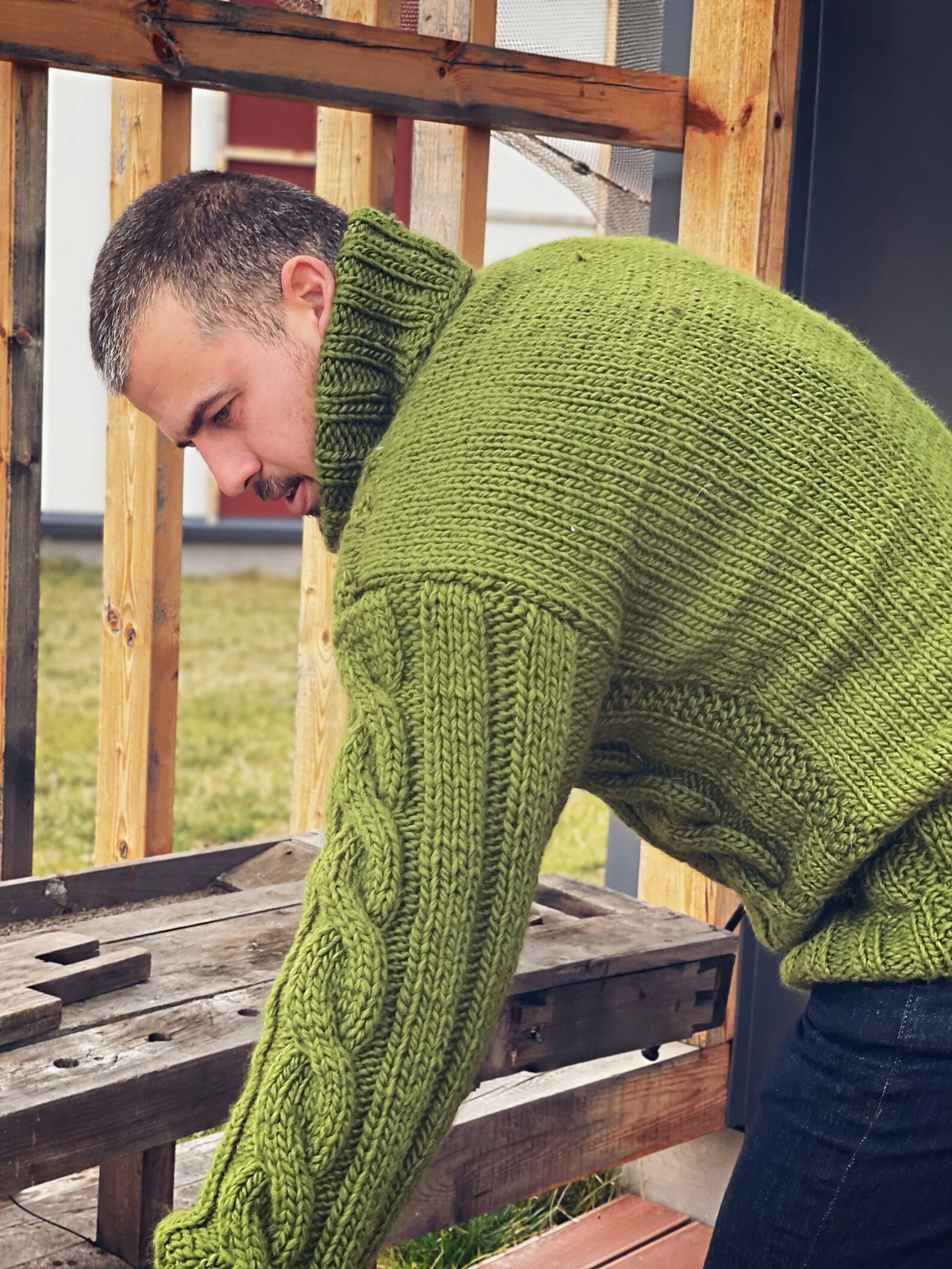 Green Cable Knit Jumper, Olive Colour Jumper, Custom Designed Sweater ...