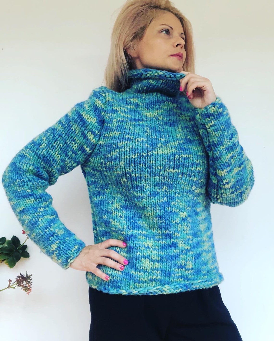 Hand Knit Wool Jumper Wool Sweater Wool Turtleneck Thick | Etsy