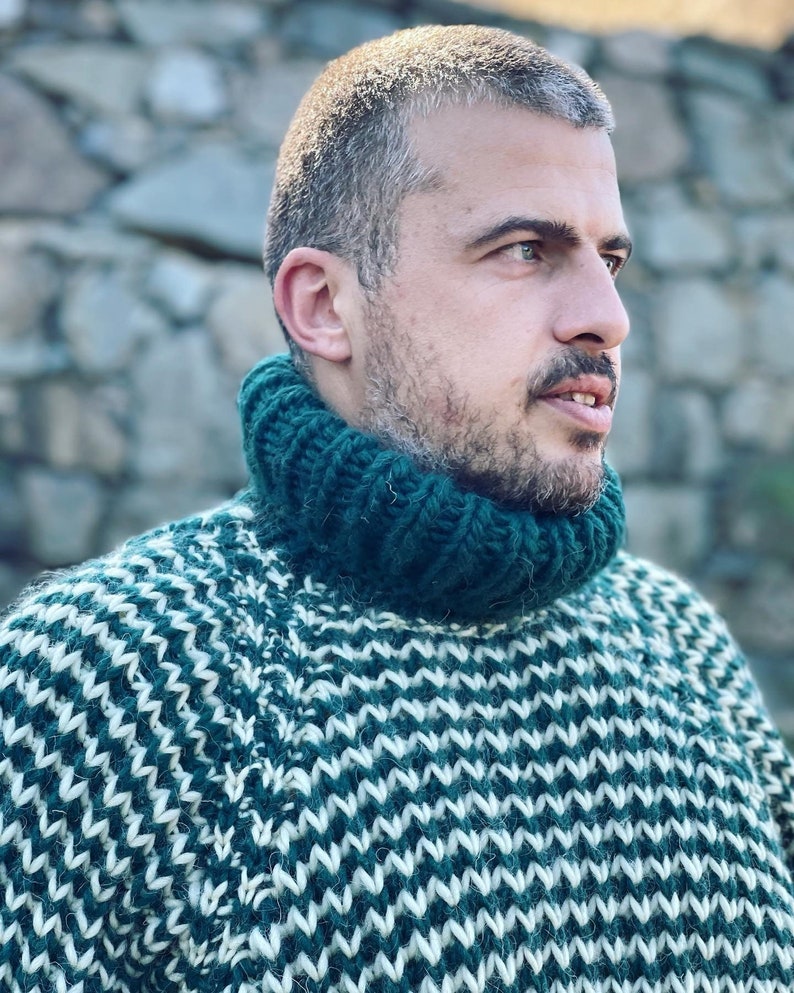 Hand Knit Wool Jumper, Men’s Wool Sweater, Turtleneck Sweater, 2 ...