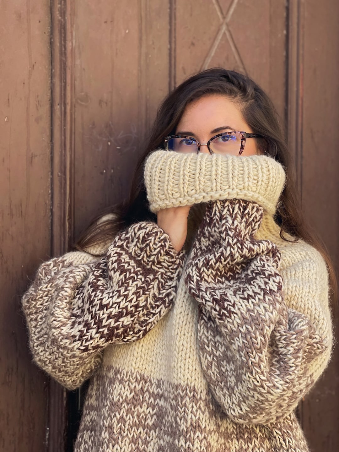 Melange Cream, Beige and Brown Sweater for Wonderful and Comfy Outfit, Thick and Trendy Wool ...