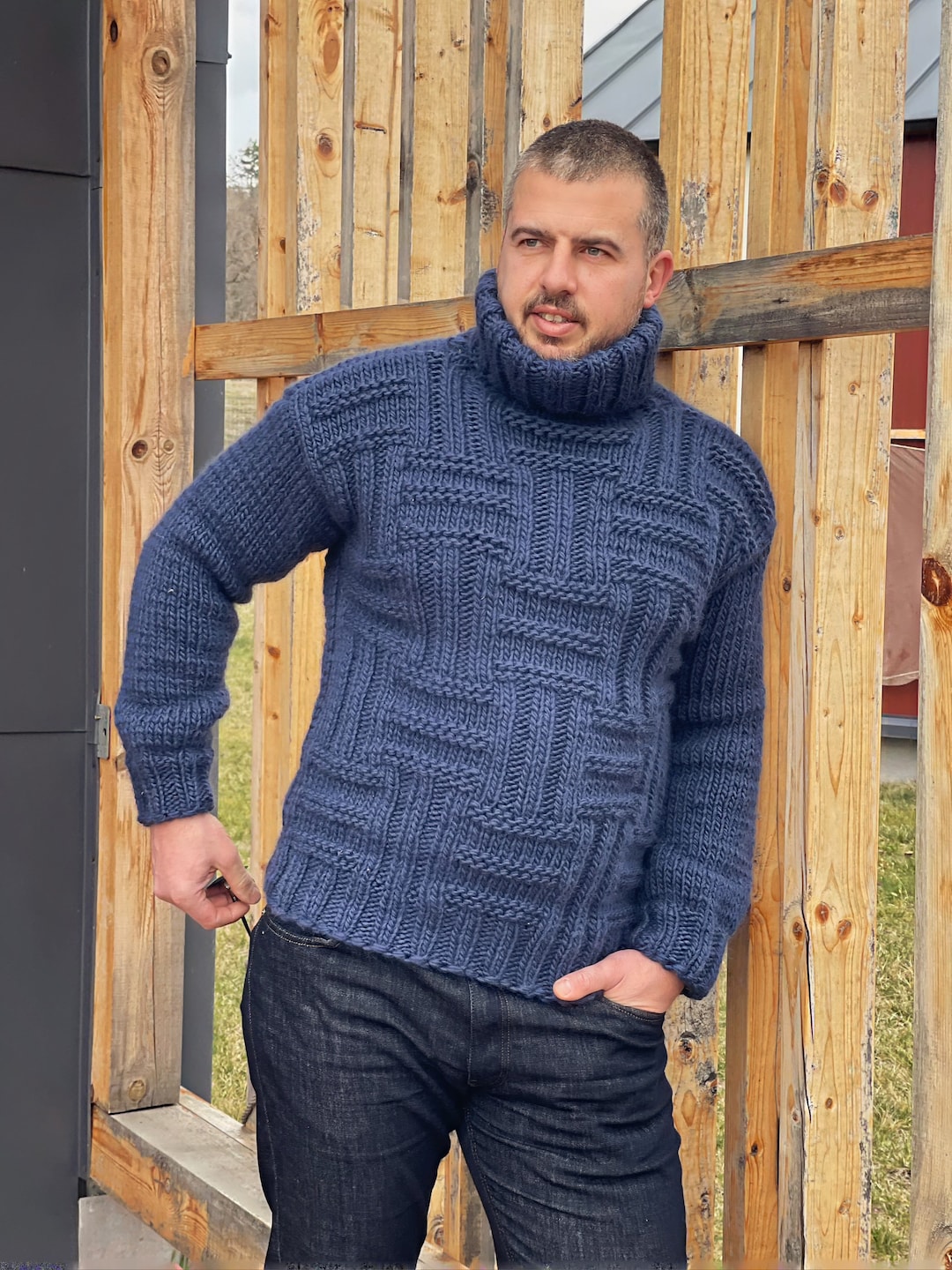 Winter Men Pullover, Hand Knit Jumpers for Men, Pure Wool Turtleneck ...