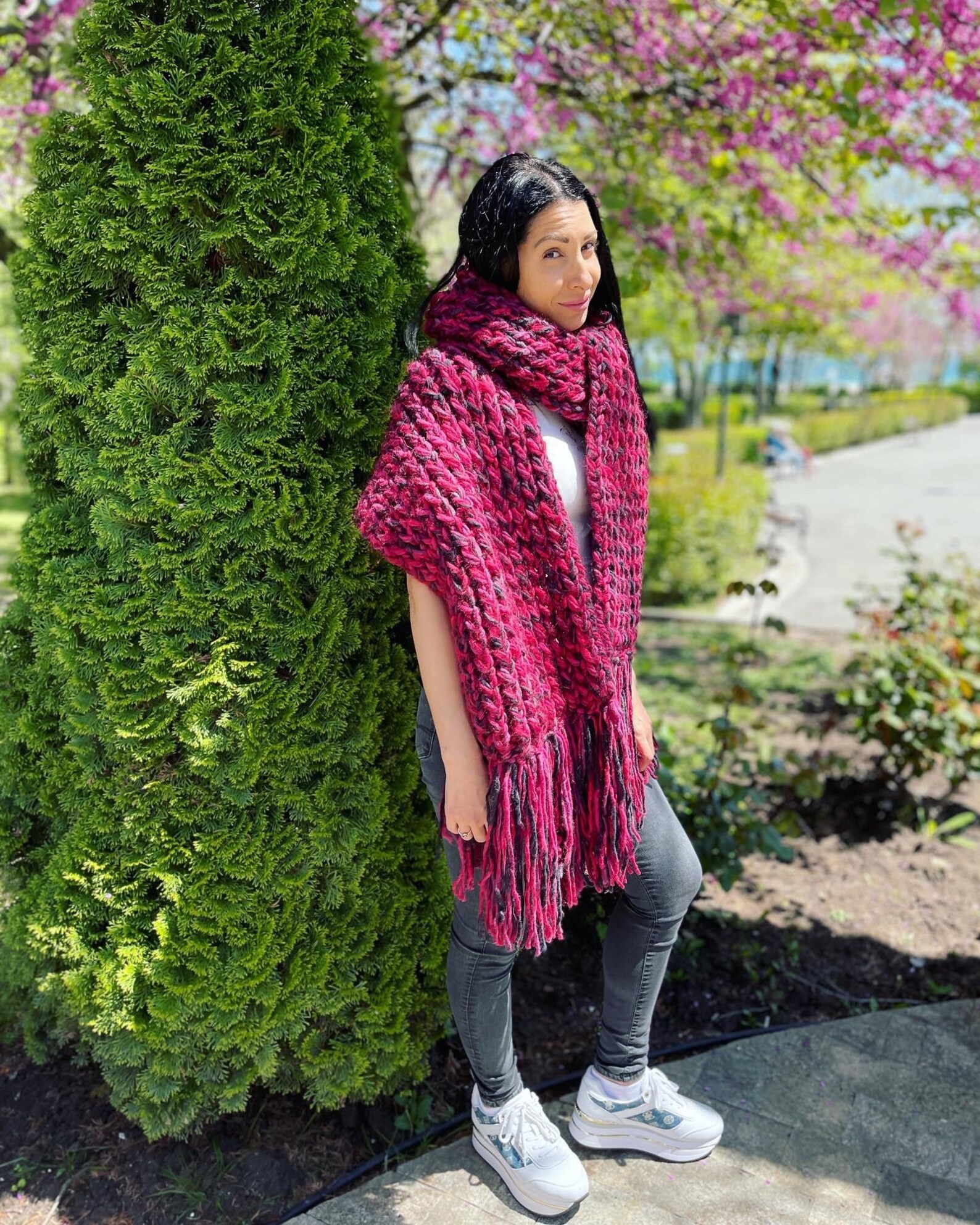 Hand Knit Wool Scarf Winter Cloak Pure Wool Scarf Thick and - Etsy