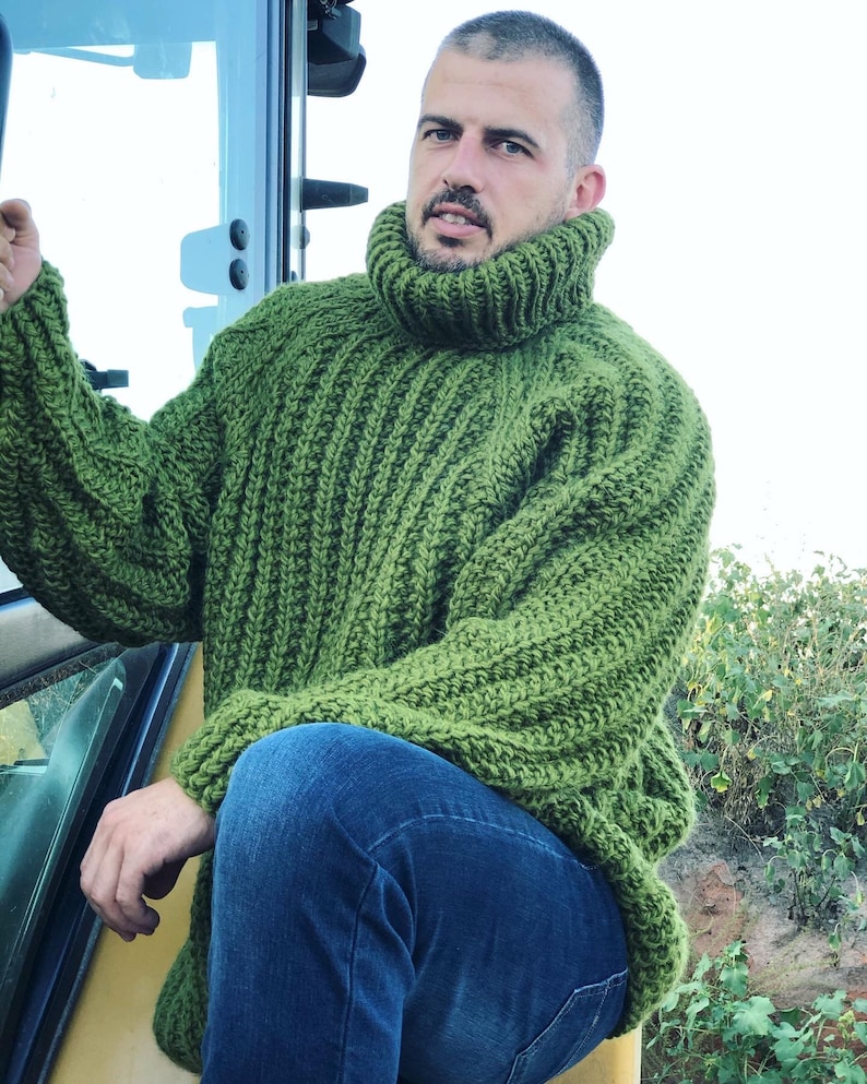 Knit Ribs Wool Sweater, Oversized Turtleneck Sweater, Pure Wool ...