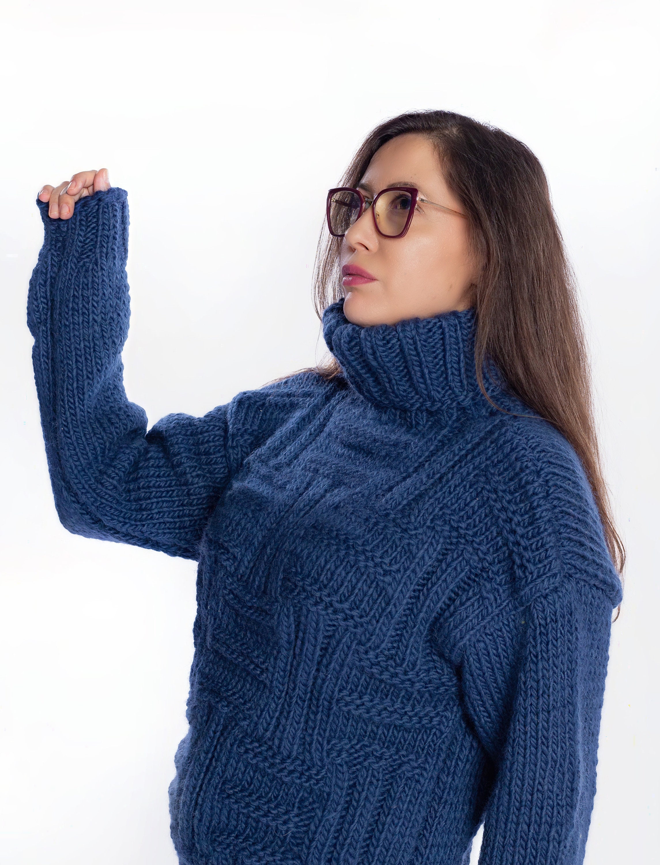 Cosy Winter Knitted Pullover, Hand Knit Jumpers, Pure Wool Turtleneck ...